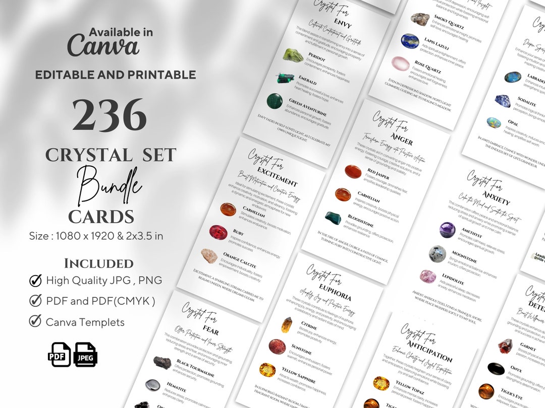 Crystal Healing Card Deck: 256 Printable Cards for Wellness (editable ...