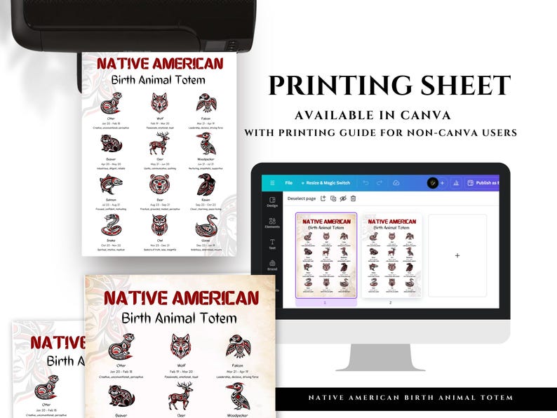 Native American Birth Animal Totem Charts | Printable PDF & Canva ...