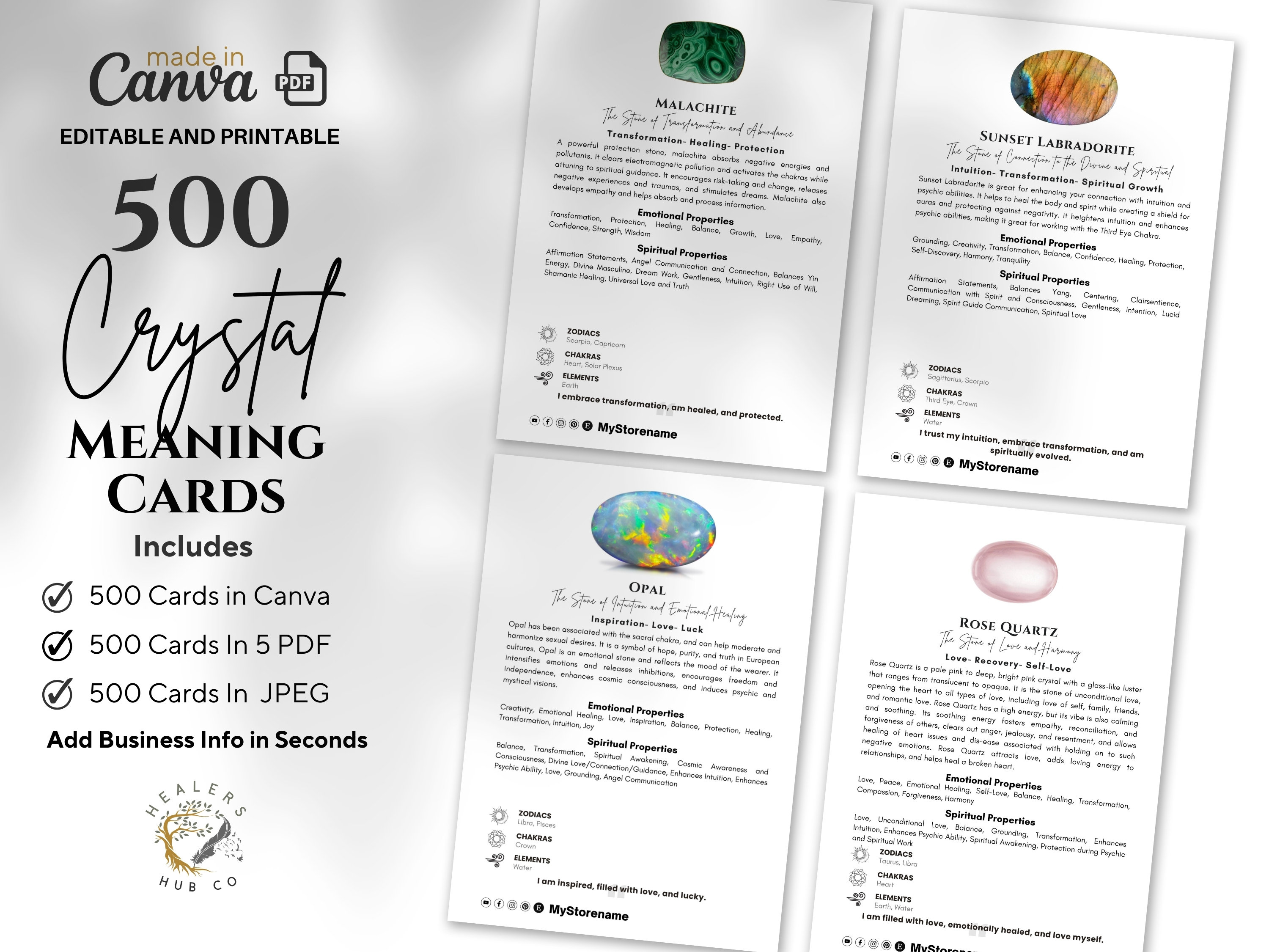 500 Editable and Printable Crystal Meaning Cards With Images - Etsy ...