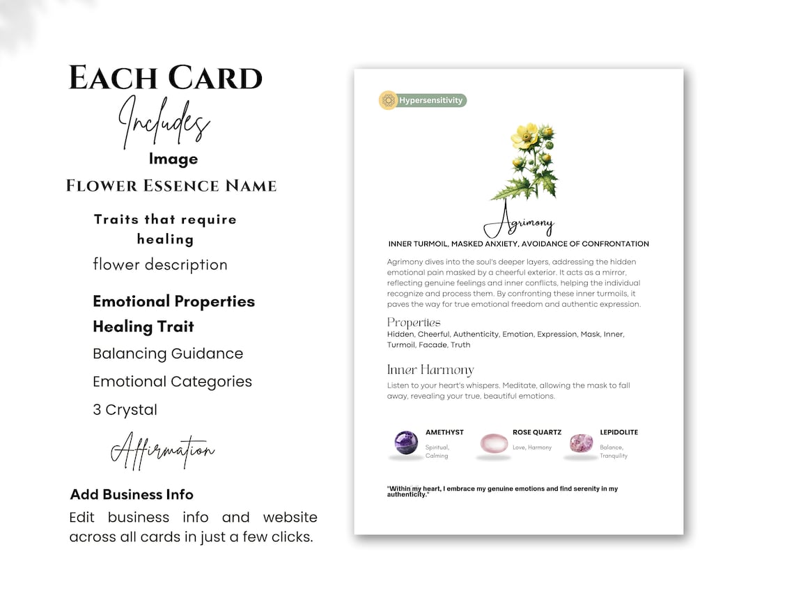 Bach Flower Essence Cards With Crystals, Watercolor Healing (editable ...
