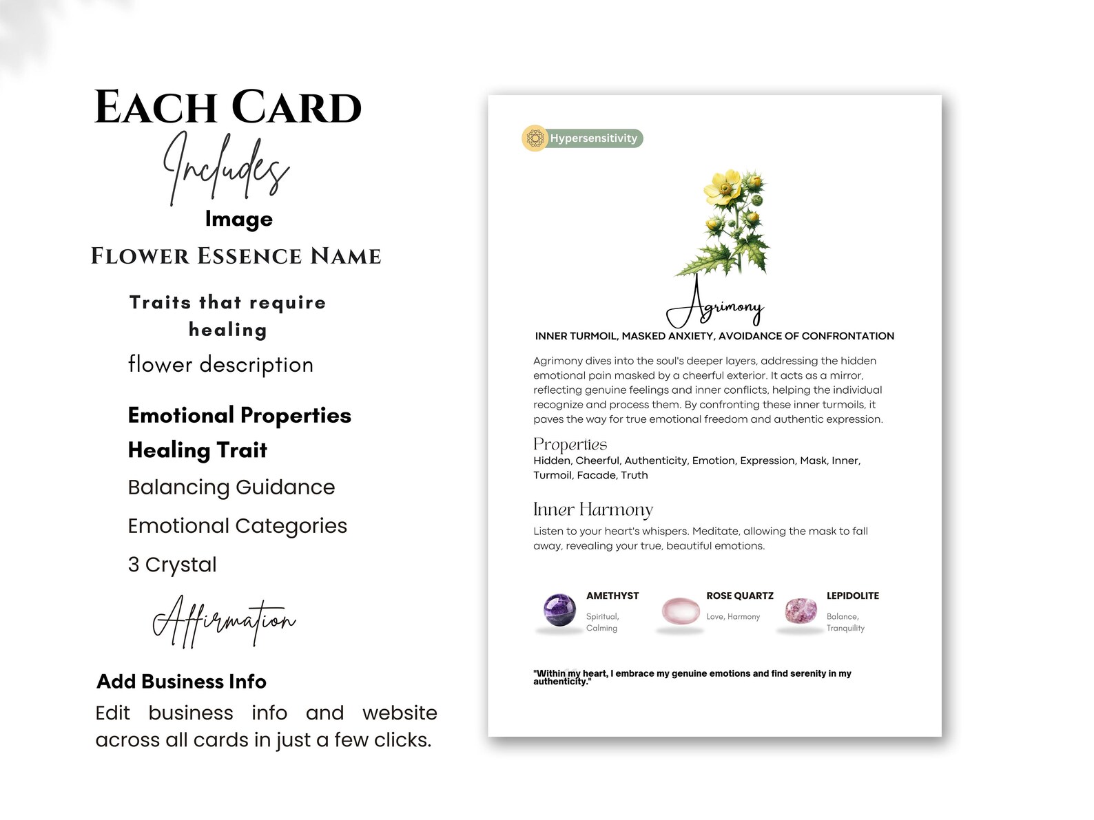 Bach Flower Essence Cards With Crystals, Watercolor Healing (editable ...