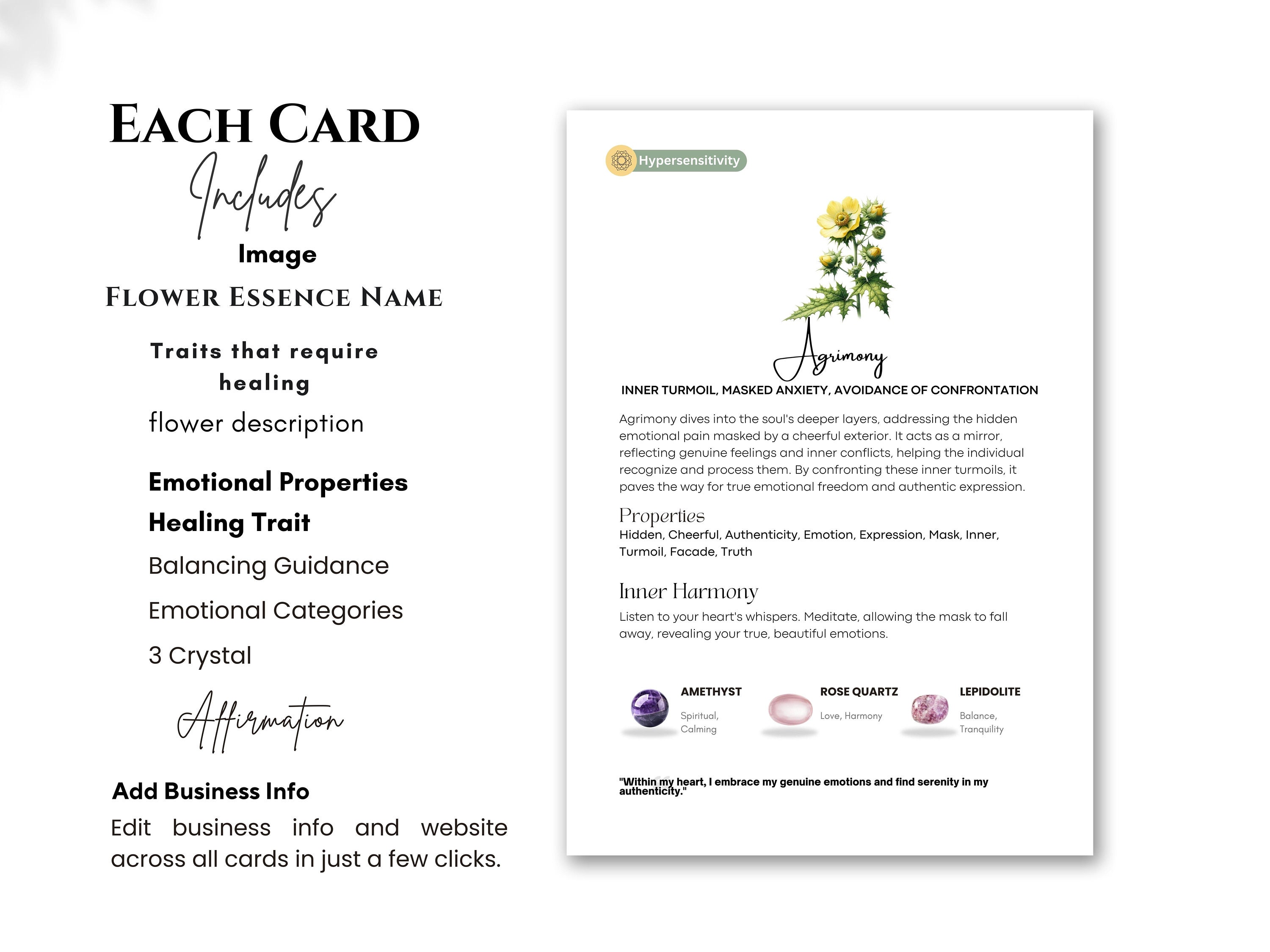 Bach Flower Essence Cards With Crystals, Watercolor Healing (editable ...
