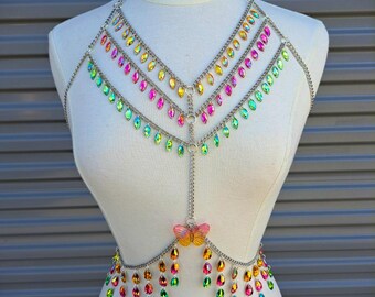 Butterfly Multi Layers Body Chain, Rhinestone Body Jewelry, Bikini ...