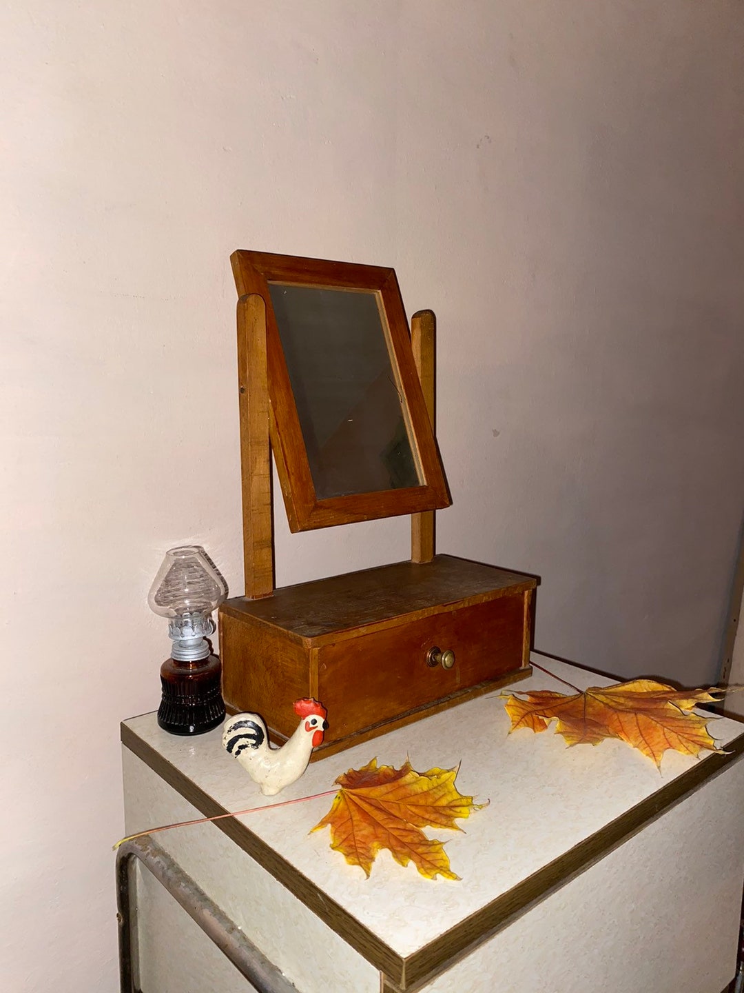 Vintage Small Wooden Dressing Table in Rustic Style; Dresser With ...