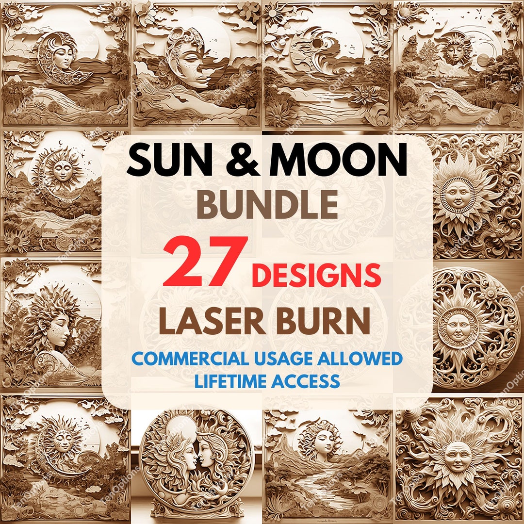 Sun & Moon 3D Illusion Laser Engraving Designs, Laser Burn PNG Bundle ...
