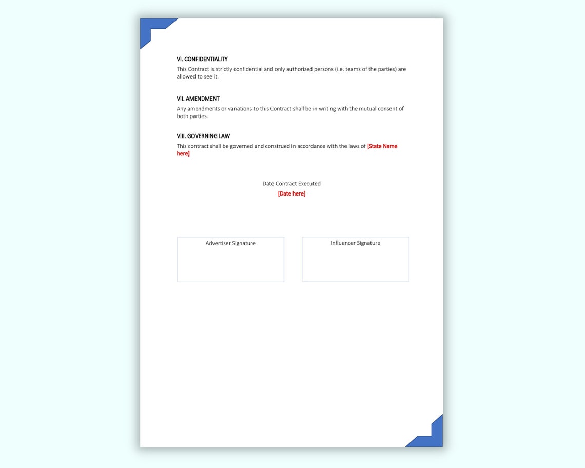 Social Media Influencer Contract Agreement Template - Etsy