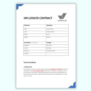 Social Media Influencer Contract Agreement Template Professional ...