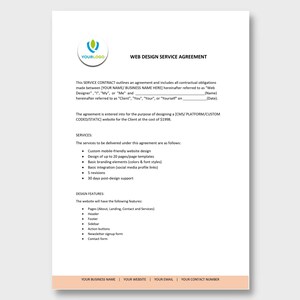 Freelance Web Designer Contract Template Professional Editable - Etsy