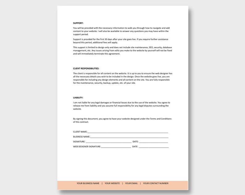 Freelance Web Designer Contract Template Professional Editable - Etsy