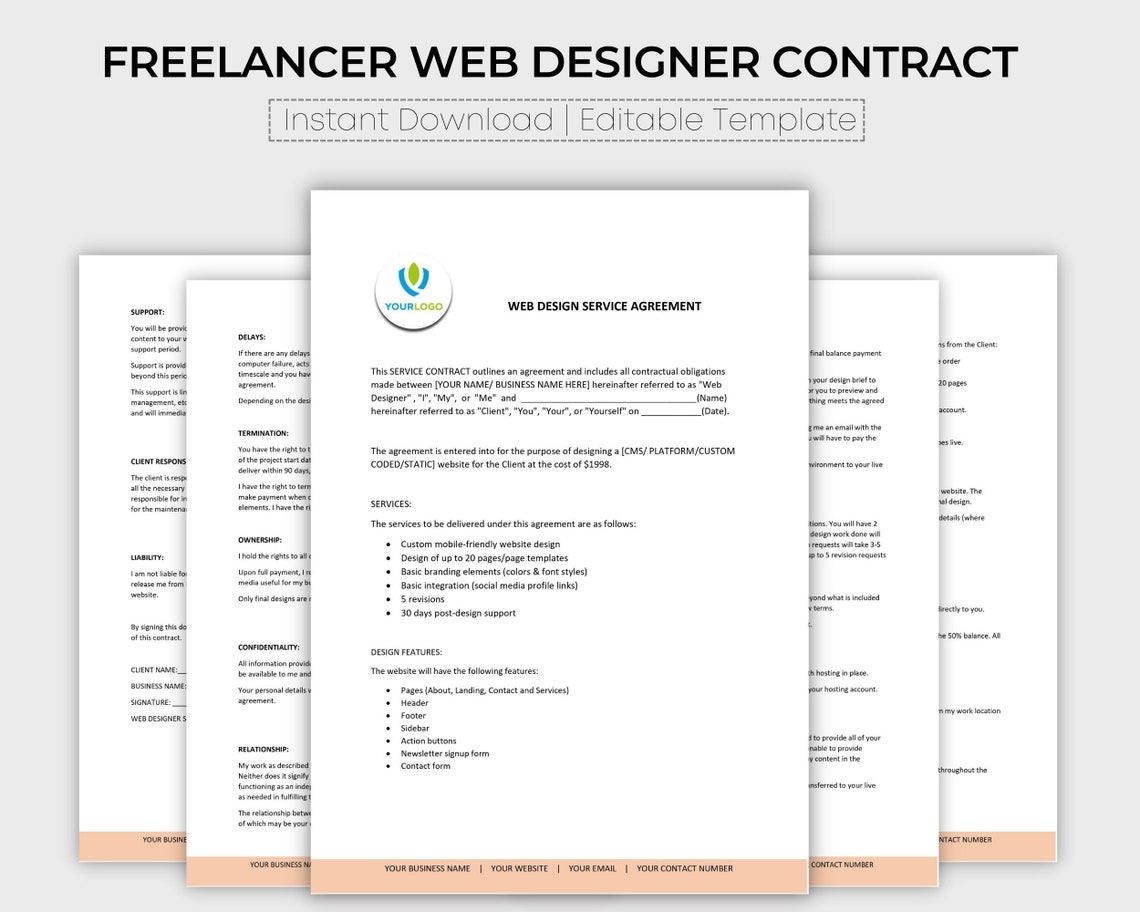 Freelance Web Designer Contract Template Professional Editable - Etsy