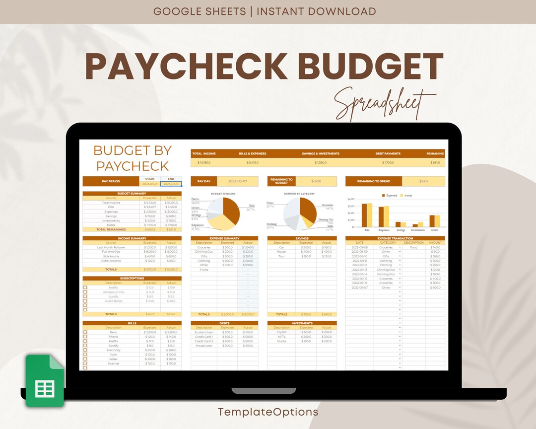 Google Sheets Budget by Paycheck Spreadsheet Template - Etsy