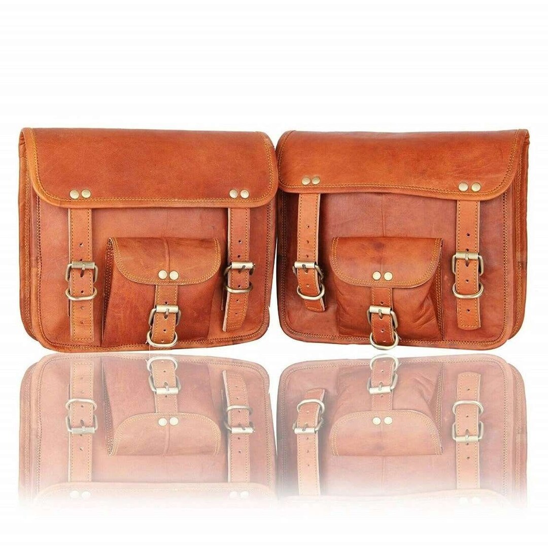 Classic Genuine Leather Motorcycle Bike Bag, Brown Leather Vintage ...