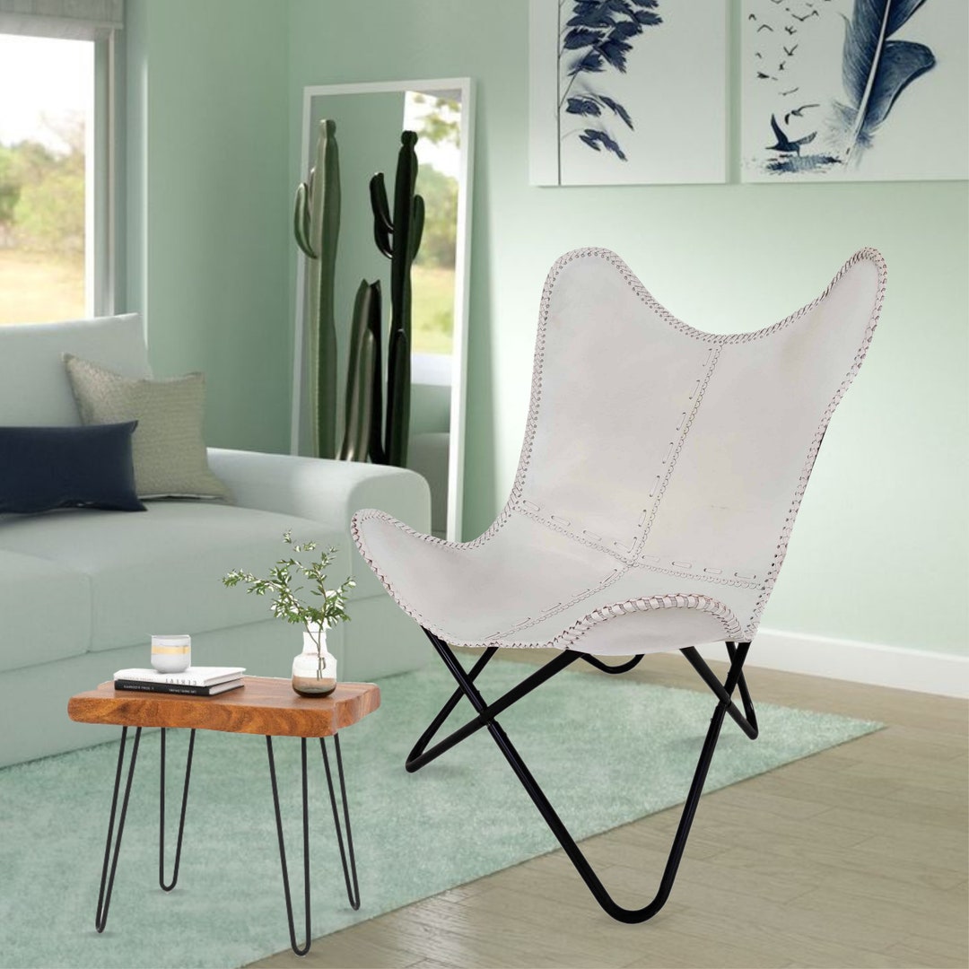 Leather Living Room White Butterfly Chair, Vintage Accent Chair ...