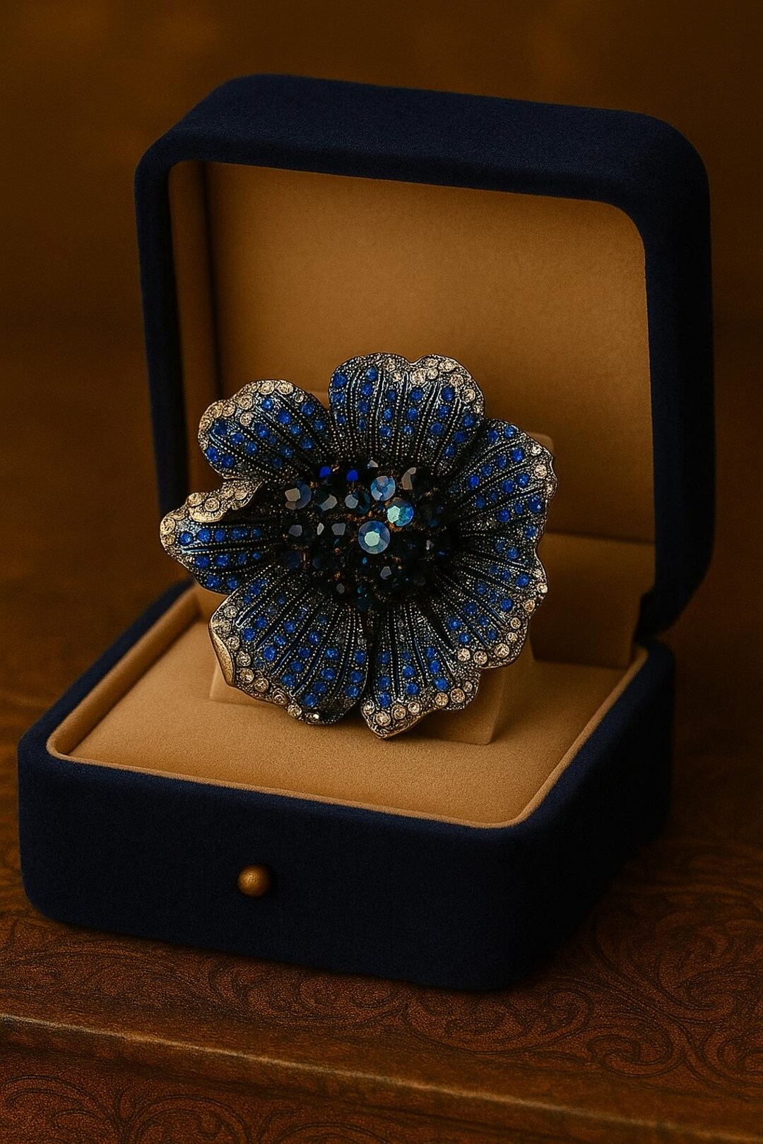 Blue Flower Brooch, Art Deco Brooch, Vintage Crystal Statement Pin ...