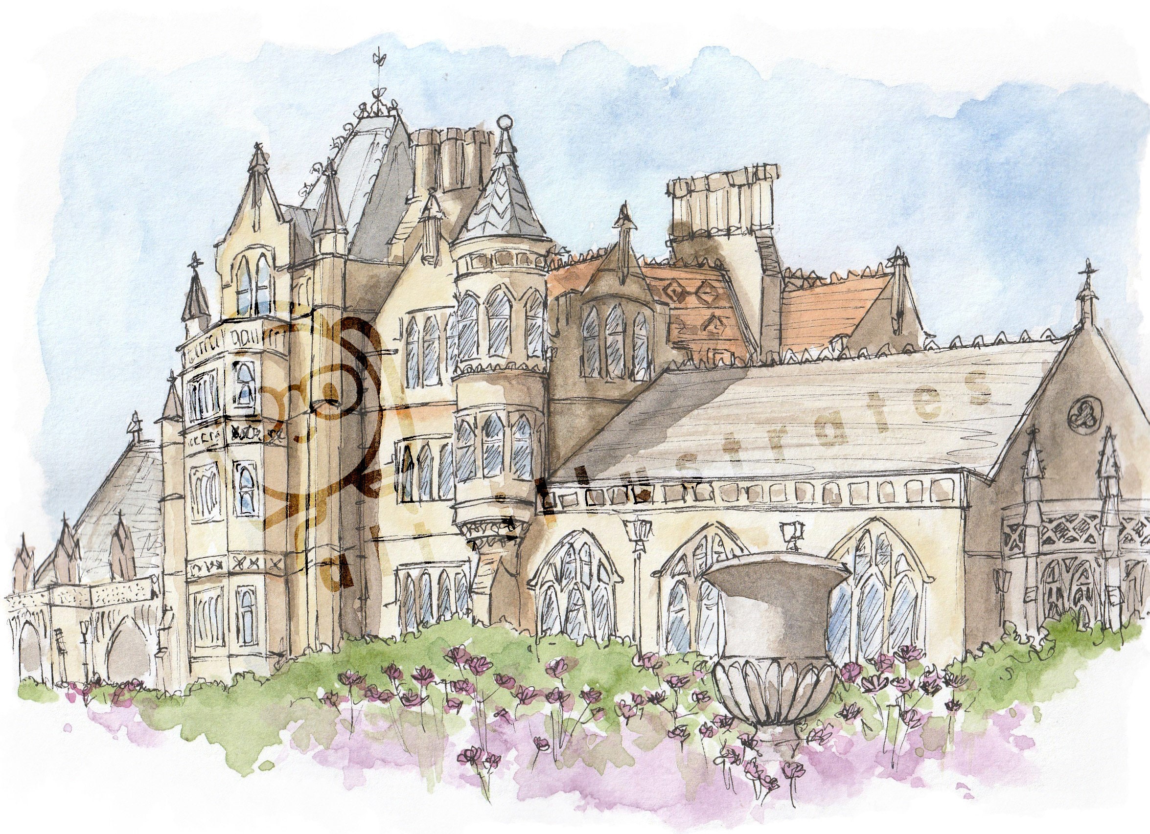 Custom, Original Wedding Venue Watercolour Painting - Etsy