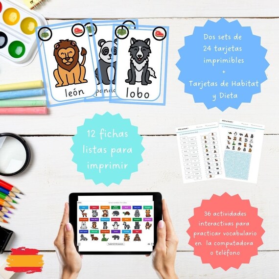 Spanish Wild Animal Flashcards and Interactive Activites - Etsy