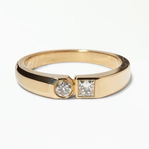 Diamond Two Stone Couple Ring, Minimalistic Gold Unique Stackable ...
