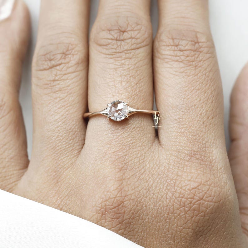 1.00 CT Round Rose Cut Diamond Ring, Moissanite Diamond Engagement Ring ...
