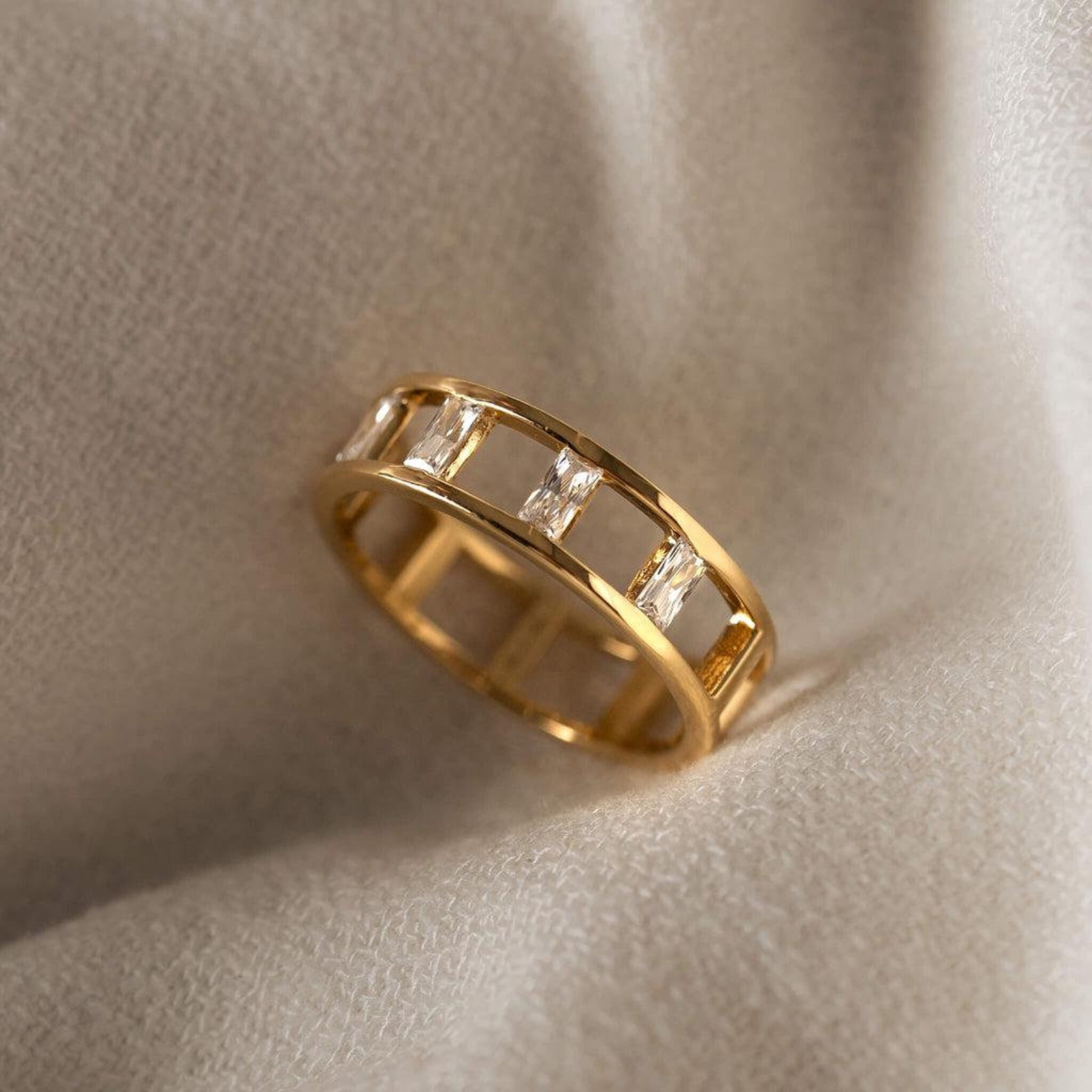 Diamond Eternity Wedding Ring | 14k Solid Gold Baguette Ladder Ring ...