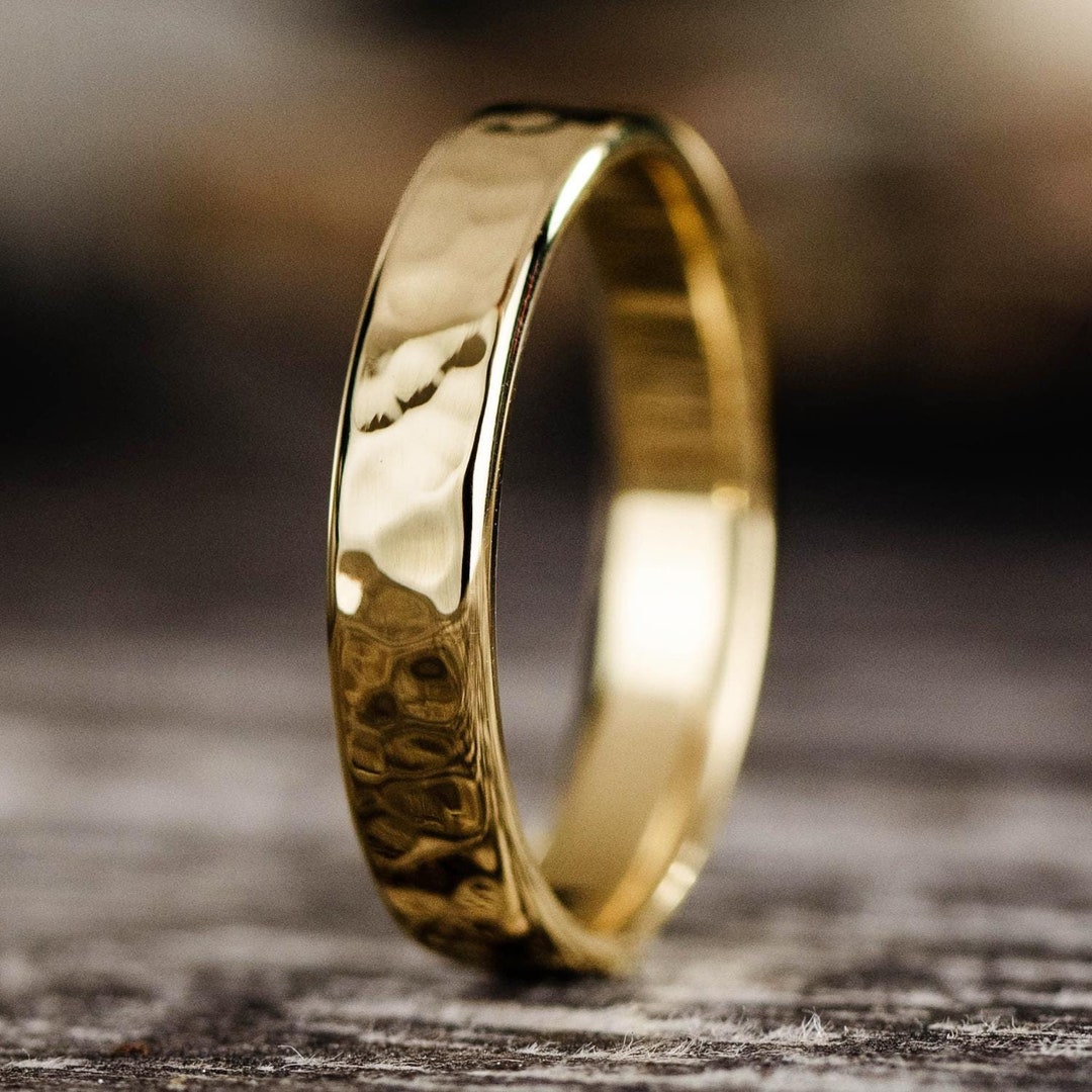 Hammered Gold Wedding Band Perfect Hammered 4 Mm Band Solid 14K Gold ...
