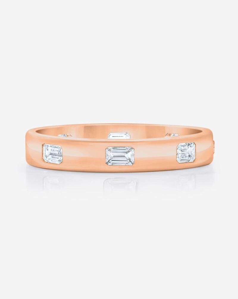 Flush Set Emerald Cut Moissanite Wedding Band Women 14K Gold Stackable ...