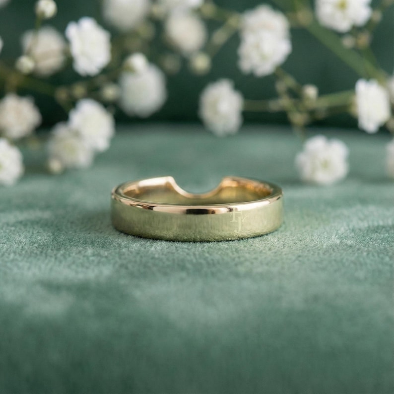 U Shape 14K Gold Wedding Band, Curved Stacking Ring, Minimalist Thick ...