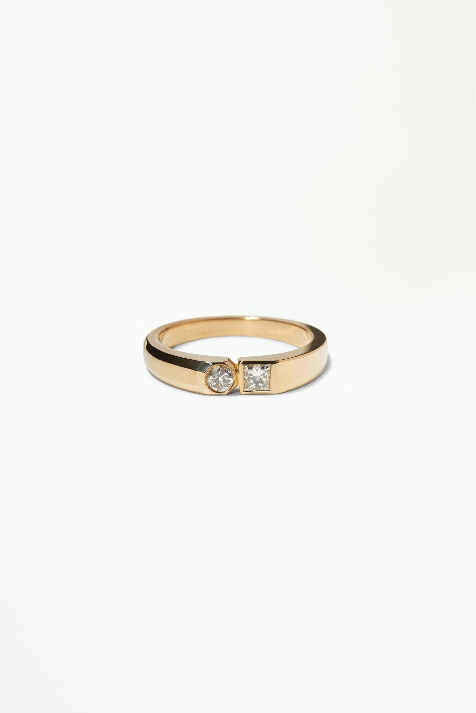 Diamond Two Stone Couple Ring, Minimalistic Gold Unique Stackable ...