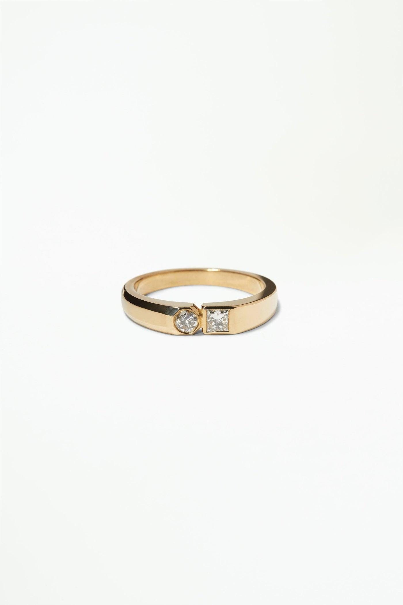 Diamond Two Stone Couple Ring, Minimalistic Gold Unique Stackable ...