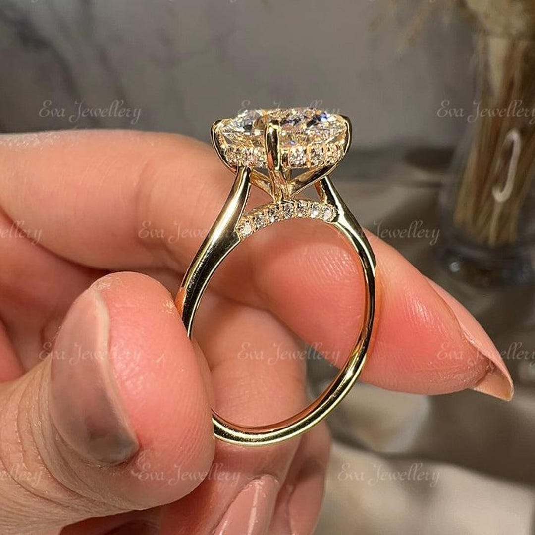 14k Solid Gold Vintage Cathedral Setting Engagement Ring, Oval Cut ...