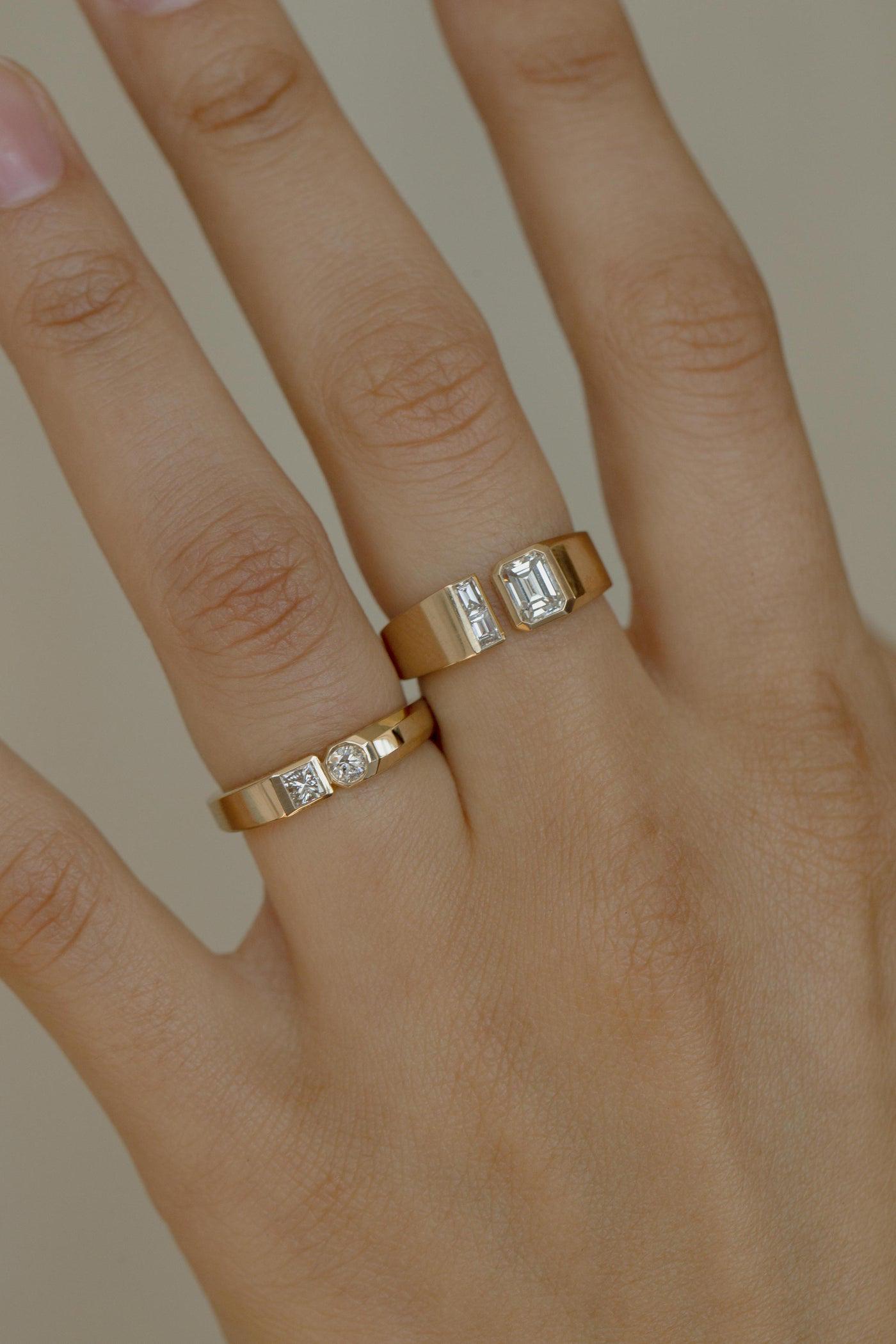 Diamond Two Stone Couple Ring, Minimalistic Gold Unique Stackable ...
