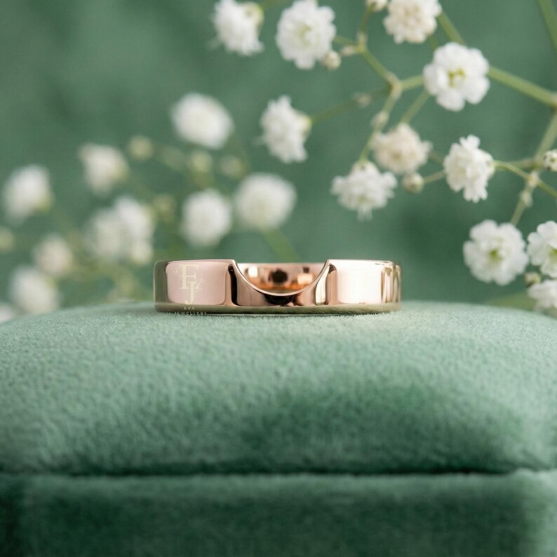 U Shape 14K Gold Wedding Band, Curved Stacking Ring, Minimalist Thick ...