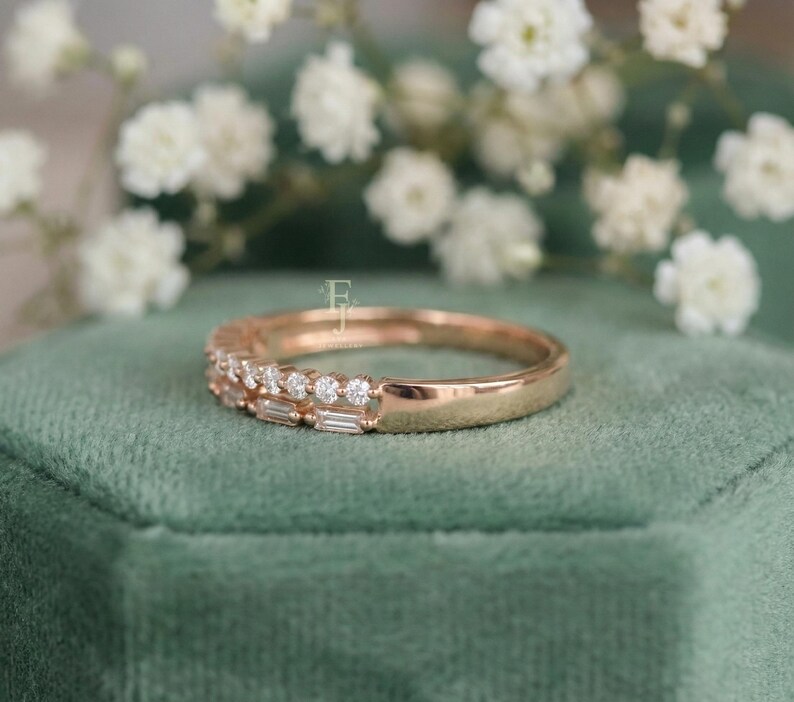 Split-shank Diamond Wedding Band Baguette Cut Rose Gold Wedding Band ...