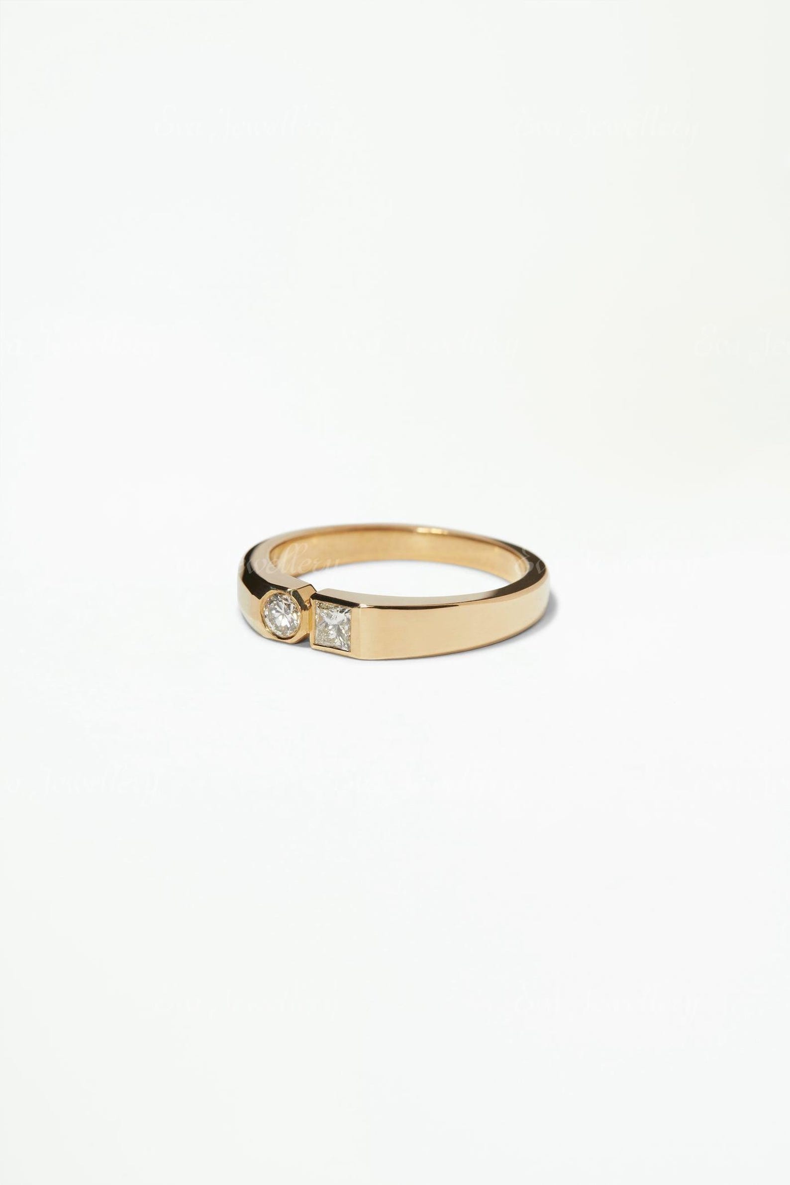 Diamond Two Stone Couple Ring, Minimalistic Gold Unique Stackable ...