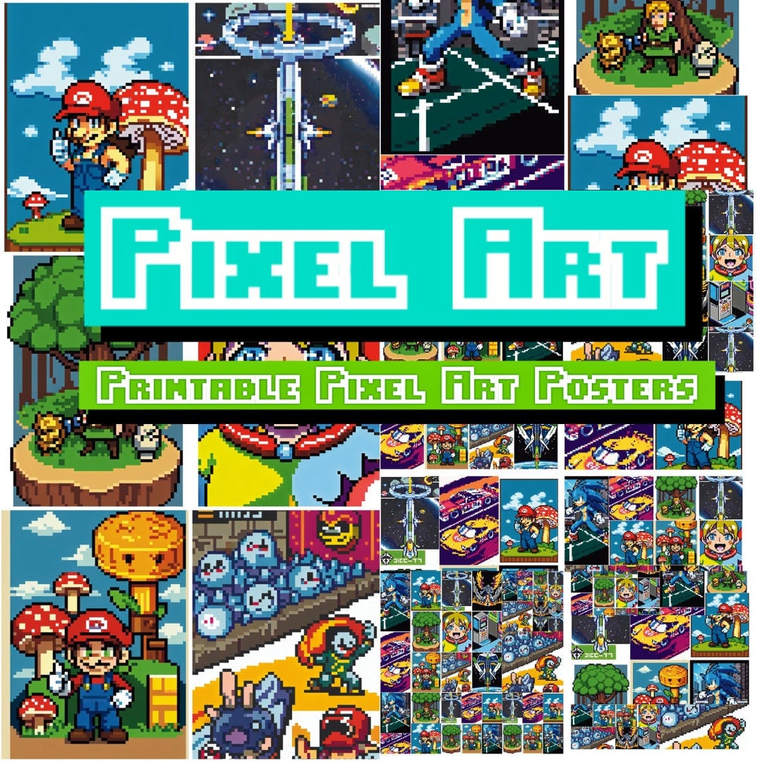 Retro Pixel Art Posters Pack - 10 Printable Digital Posters in PDF ...