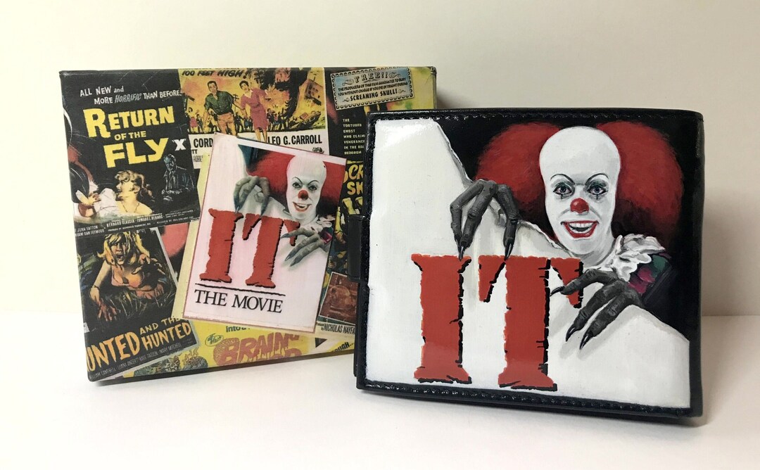 IT, the Movie, 'pennywise the Clown', Hand Painted Black Leather Wallet ...