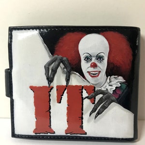 IT, the Movie, 'pennywise the Clown', Hand Painted Black Leather Wallet ...