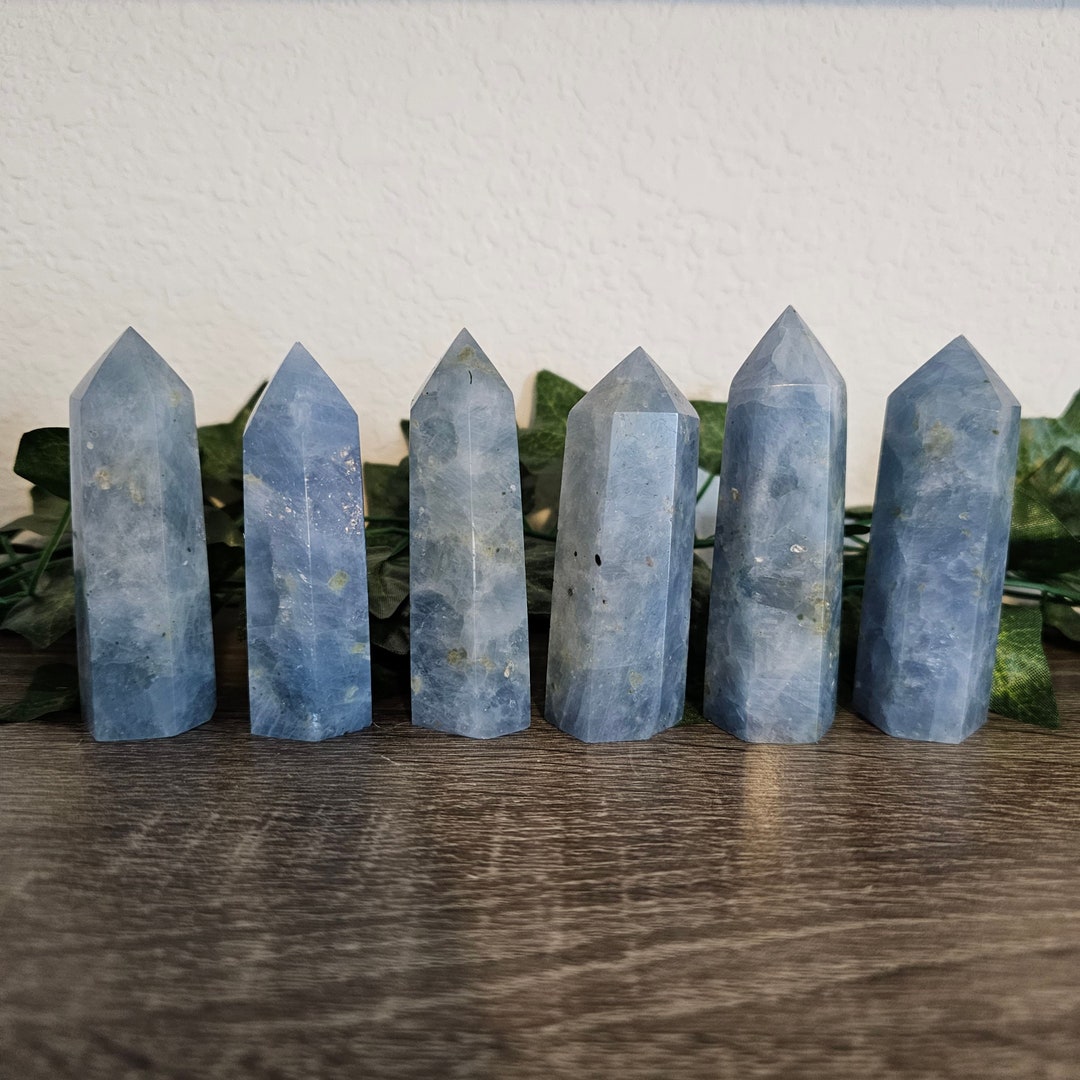 Blue Calcite Towers Calcite Obelisk Calming, Aura Protection and ...
