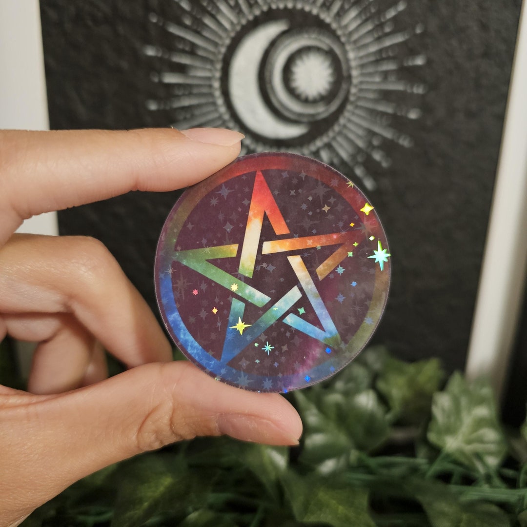 Rainbow Pentacle Sticker - Holographic Witch Aesthetic - Premium Water ...