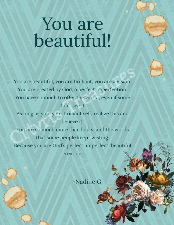 You Are Beautiful Poem 1PNG File & 1PDF File - Etsy