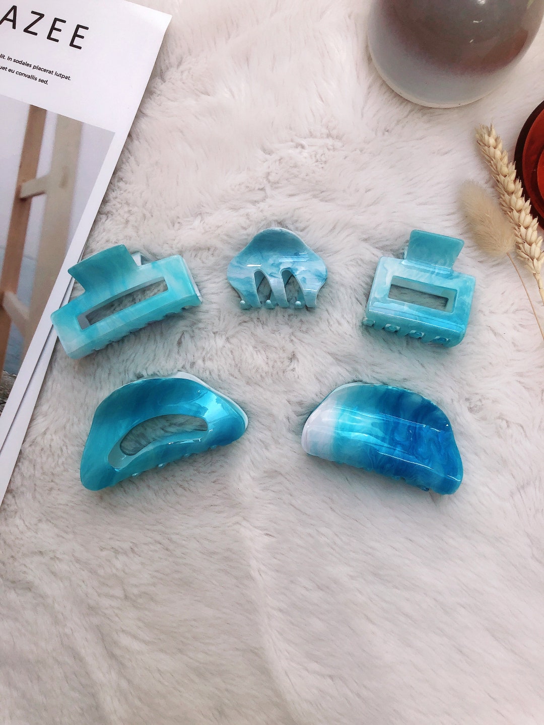 Abstract Blue Fluid Colour Hair Claw, Modern Shape PVC Hair Claw, Hair ...