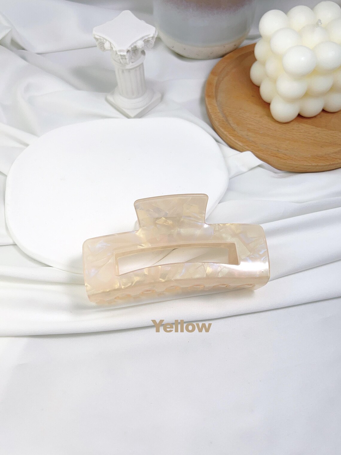 Large 10cm Rectangular Hollow Hair Claw, Fancy Pearl Colour Sturdy Hair ...