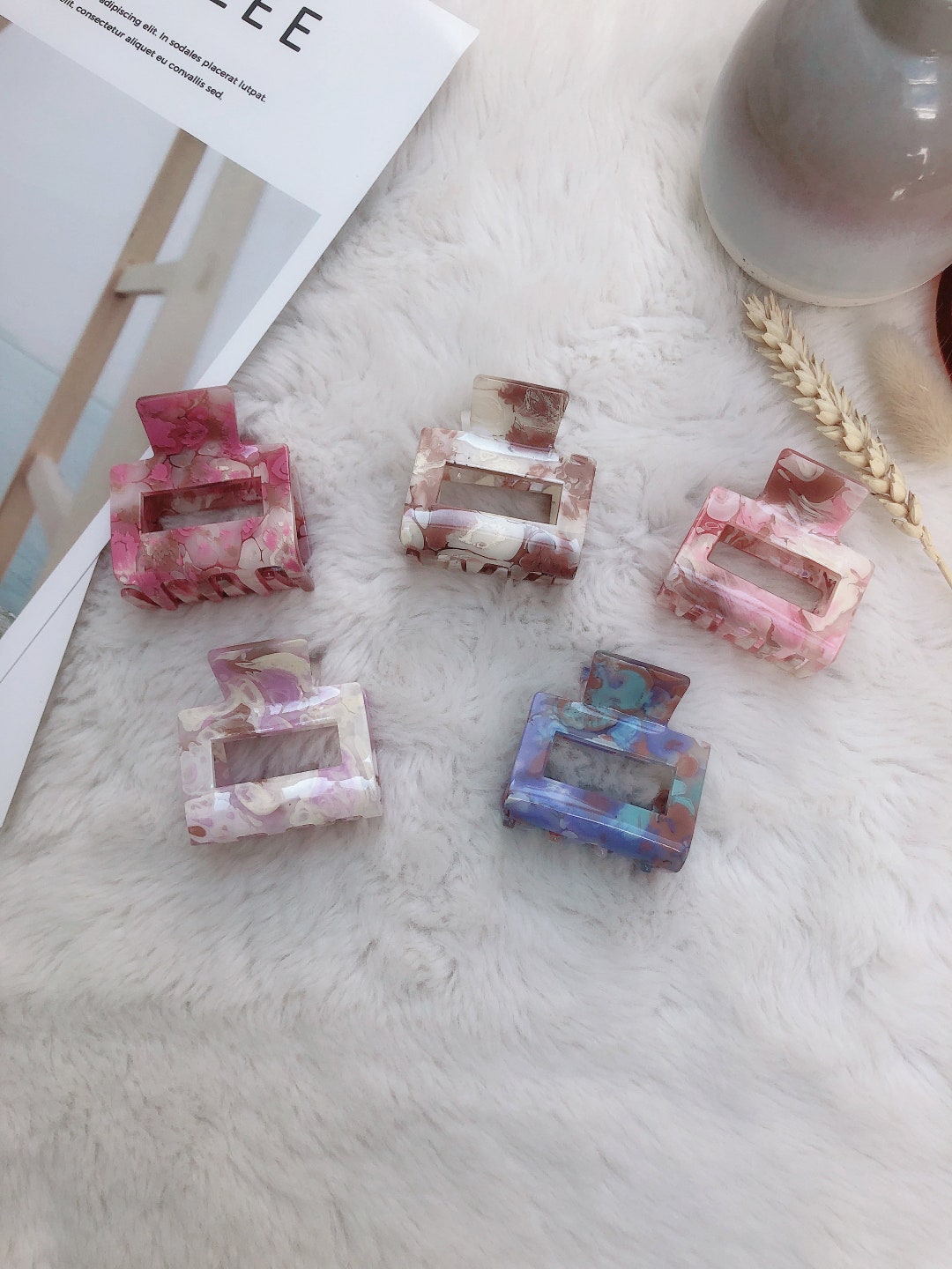 Small 5cm Colour Graffiti Hair Claw, Fancy Colour Cellulose Acetate ...