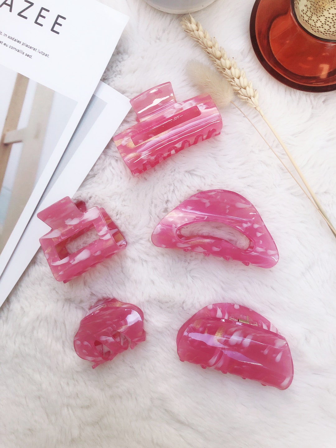 Collection of Pink Colour Hair Claw, Modern Shape PVC Hair Claw, Hair ...