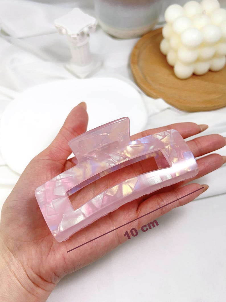 Large 10cm Rectangular Hollow Hair Claw, Fancy Pearl Colour Sturdy Hair ...