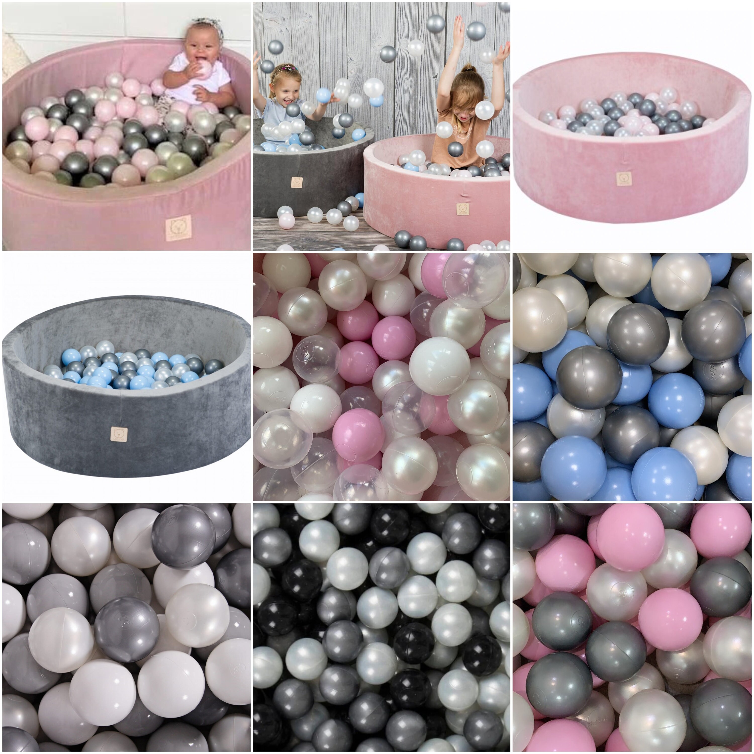 Pink or Grey Velvet Luxury Ball Pool Ball Pit Kids Baby Babies Soft ...