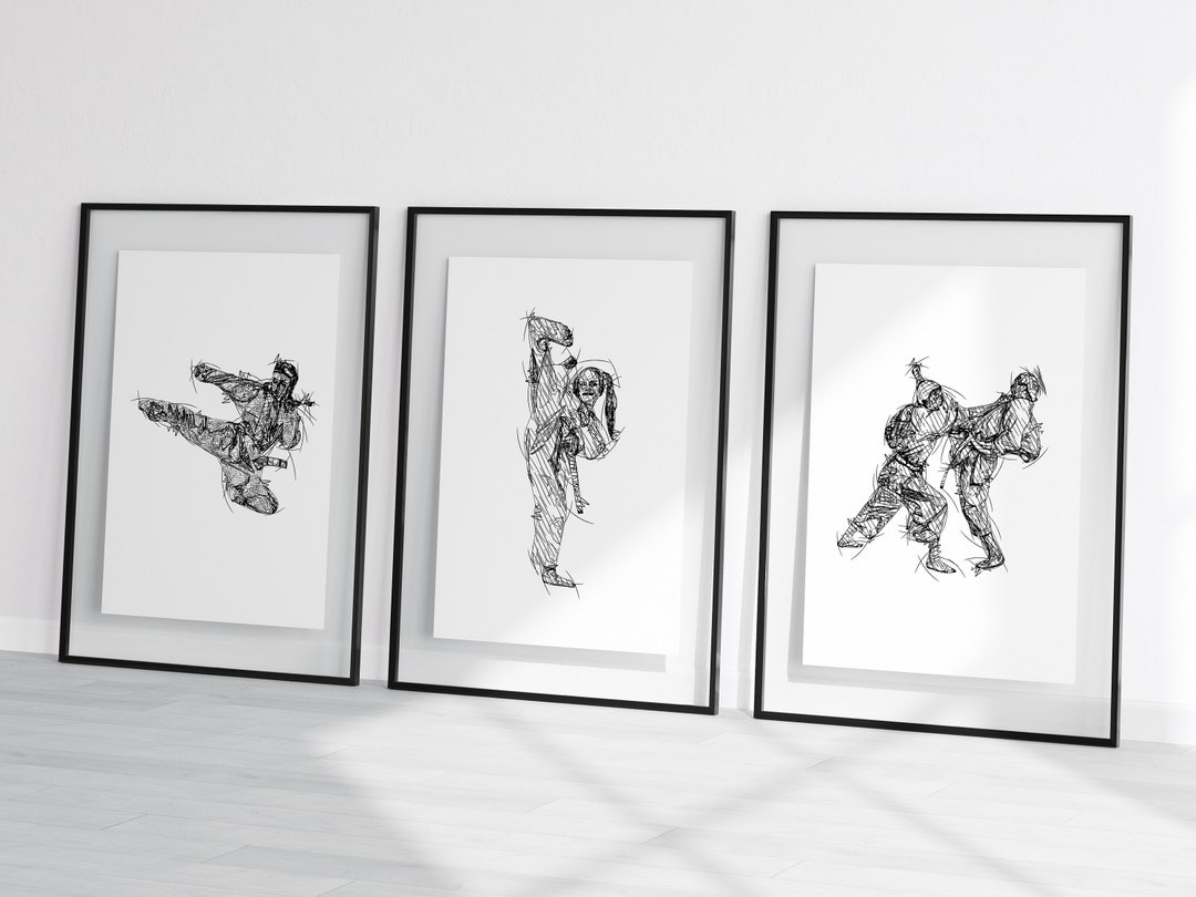 Karate Set of Prints, Karate Drawings, Karate Sketch Prints, Karate ...