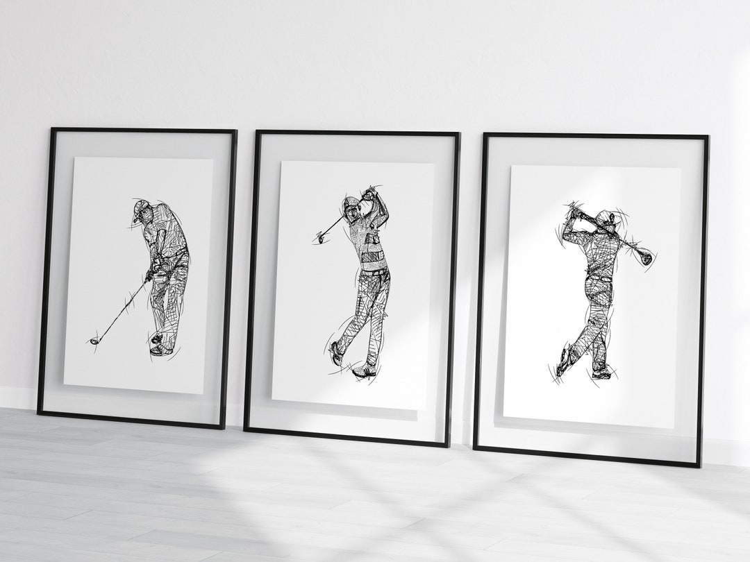 Mens Golf Sketches, Golfer Sketch Prints, Golfer Wall Art, Golfing Gift ...