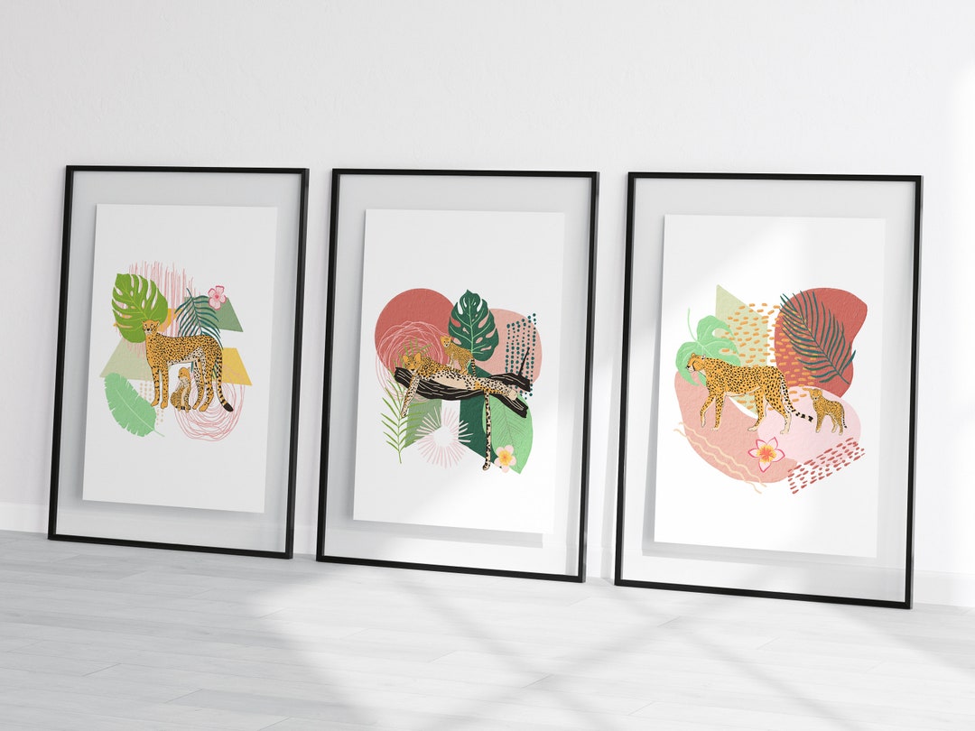 Set of Cheetah Prints, Cheetah Wall Art, Colourful Cheetah Art, Tiger ...