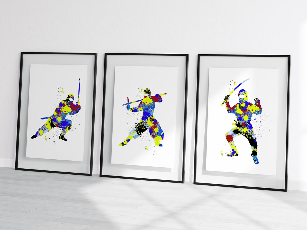Watercolour Ninja Set, Ninja Prints, Set of Ninja Prints, 3 Ninjas Wall ...