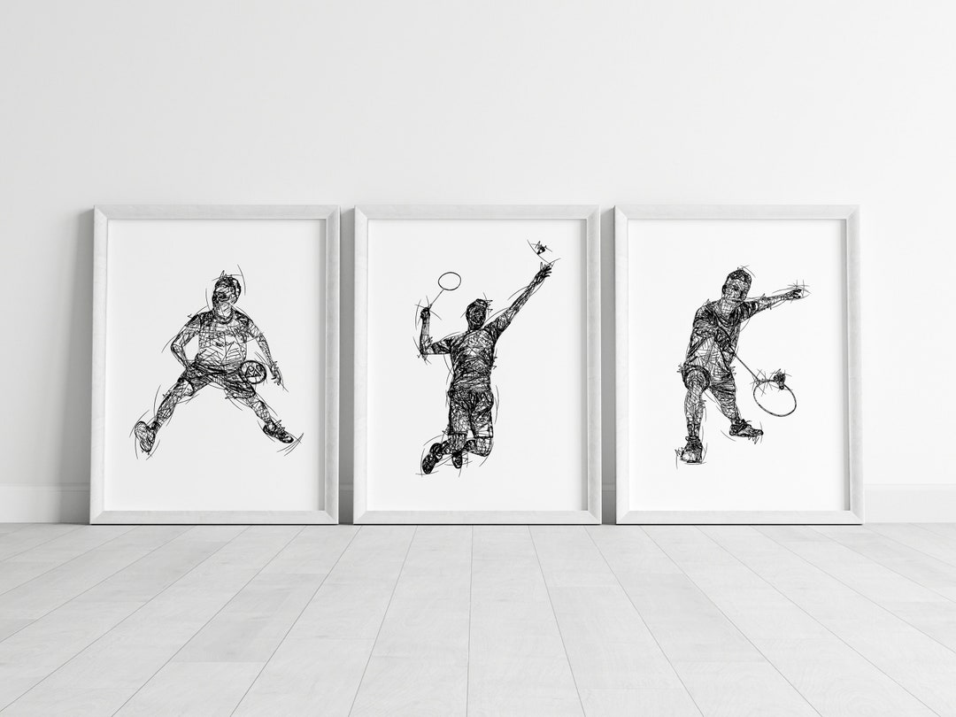 Badminton Sketch Prints, Badminton Gift Prints, Badminton Sketches ...